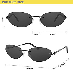 mosanana Y2k Oval Sunglasses for Women Black Small Trendy Cool Cute Funky Fashion Vintage Stylish 90s Thin Skinny Neo Matrix Rimless Hacker