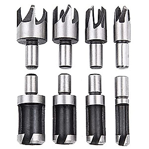 Mesee 8 Pieces Wood Plug Cutter Drill Bits Set, HSS Tenon Drill Bit Cutter Taper Claw Type Cork Drill Bit for Woodworking Hole Saw Cutting Tool, 5/8" 1/2" 3/8" 1/4"