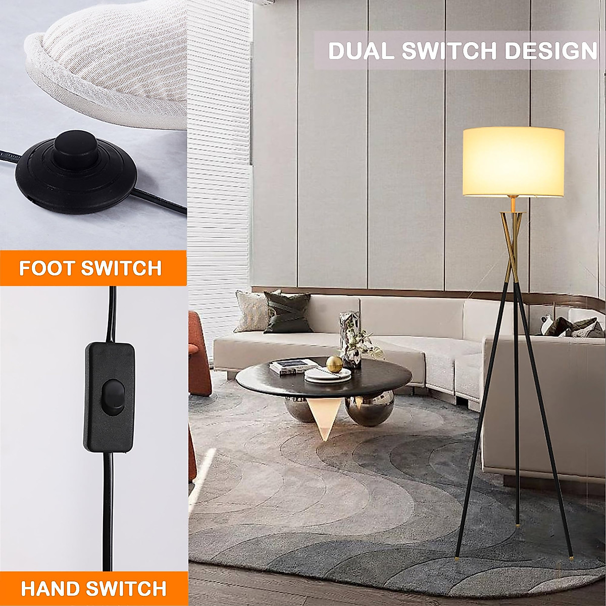 ACPYIDL Floor lamp Vertical Table lamp for Living Room, a Floor lamp Include Two Color Shades Linen and Black Shades, Suitable for Living Room Bedroom, Office, incl. 20W LED 3-Color Light Bulb…