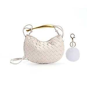 Woven Leather Hobe Dumpling Bag Dinner Handbag For Women Purse Hobo Bag Knotted Woven Summer Clutch Bag(Beige)