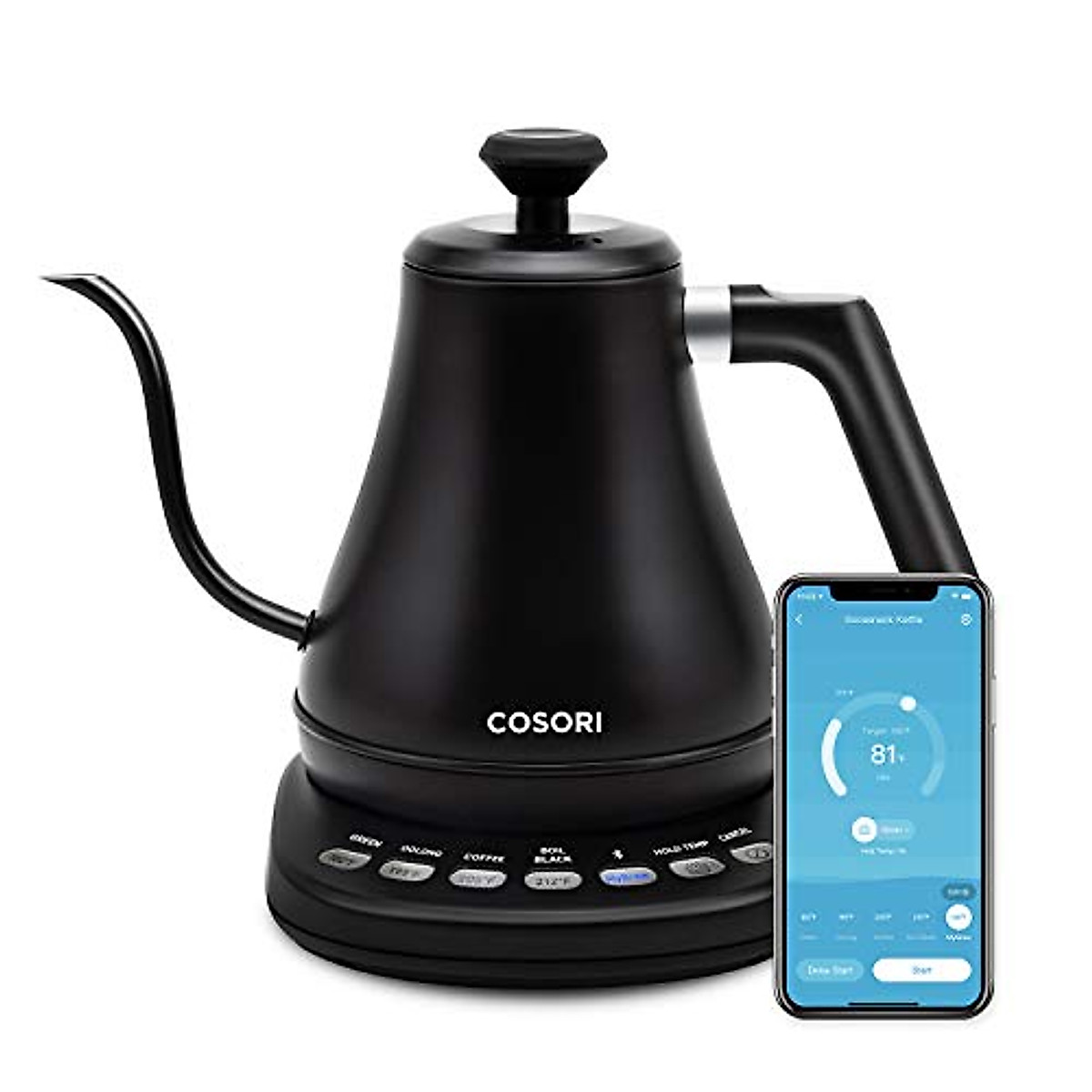 COSORI Electric Gooseneck Kettle Smart Bluetooth with Variable Temperature Control, Black & Pour Over Coffee Maker with Double-layer Stainless Steel Filter, 34 Ounce
