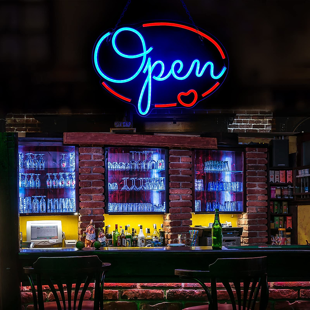 FITNATE Open Sign for Business, 16"x 12" Brightness Adjustable Neon Open Sign USB Powered Ultra Bright Led Light Sign for Window Bar Store Party Decor