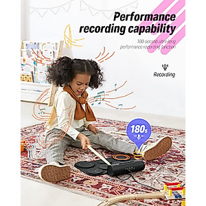 Donner Electronic Drum Set, 7 Pads Electric Drum Pad Roll Up Quiet Drum Pad Built-in Speaker, 40 Drum Lessons Included, Kids Holiday Christmas & Birthday Gift Instrument Toys(DED-20)