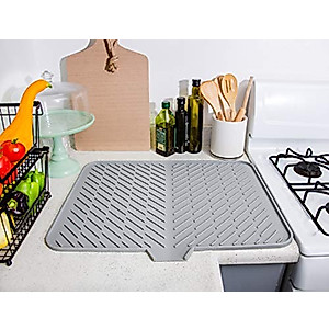 Luxet Silicone Dish Drying Mat with Built-in Drain Lip - Hygienic Drying Pad - Sturdy Compact Easy to Clean Tray Protects Surfaces Prevents Water Build Up - 23 X 17 (Grey)