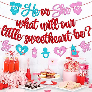 He or She What Will Our Little Sweetheart Be Banner Happy Valentine's Day Gender Reveal Boy or Girl He or She Heart Love Romantic celebration Decorations Baby Shower Party Supplies