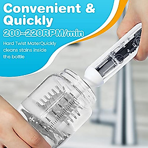 Electric Baby Bottle Brushes USB Rechargeable, Waterproof Bottle Cleaner Brush Wall-Mounted, with Silicone Bottle/Pacifier/Straw Brush, Two-Speed Cleaning Mode, 360° Rotating Cleaning, 1200mAh (Grey)