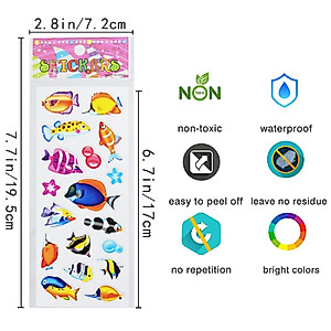 24 Sheets(500+) 3D Puffy Stickers for Toddlers Kids, Bulk Preschool Sticker Sheets for Reward, Craft, Scrapbooking Including Animal, Fruits, Dinosaurs, Fish and More