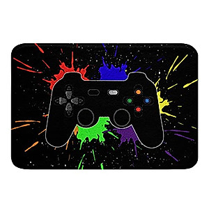 Gamer Rug Tie Dye Bathroom Rugs, Gaming Console Area Rug 20"X32" Game Room Decor, Gamepad Galaxy Sky Door Mat Fleece Fabric, Video Games Carpet Fall Door Mat