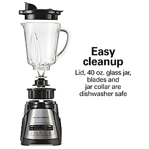 Hamilton Beach Power Elite Wave Action Blender-for Shakes and Smoothies, Puree, Crush Ice, 40 Oz Glass Jar, 12 Functions, Stainless Steel Ice Sabre-Blades, Black (58148A)