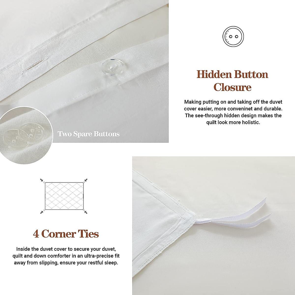 Simple&Opulence 100% Cotton Boho Tufted Duvet Cover Set, 3Pcs Textured Embroidery Comforter Cover Set -1 Duvet Cover&2 Pillowcases, Jacquard Shabby Chic Farmhouse Bedding for All Season(White, Queen)