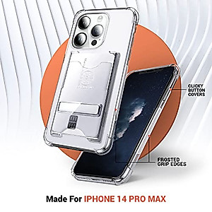 Shields Up Designed for iPhone 14 Pro Max Case with Card Holder (3 Cards), iPhone 14 Pro Max Case Wallet with Stand, Slim Protective Shockproof Transparent Cover for iPhone 14 Pro Max 6.7 inch, Clear