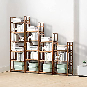 IOTXY Adjustable Bamboo Open Bookshelf - Small 6-Tier Tall Free Standing Storage Rack, Multifunctional Display Stand for Home and Office, Bookcase, Light Brown