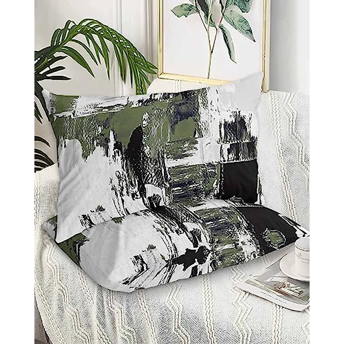 Turquoise Pillow Covers King Standard Set of 2 Bed Pillow, Watercolor White Modern Oil Painting Abstract Art Plush Soft Comfort for Hair/ Skin Cooling Pillowcases with Envelop Closure 20''x36''
