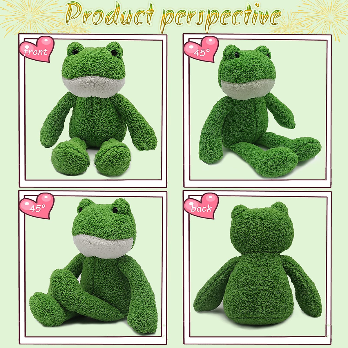 IUTOYYE 14.5 Inch Frog Plush Toy Cartoon Frog Stuffed Animal Plushie Green Soft Plush Cuddly Bedroom Decoration Pillow Birthday Gift for Kids