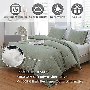 HAOWANER Sage Green Comforter King, 3 Pieces Sage Comforter Set King, Sage Green King Comforter Set King Sage, 90"x104" Green King Size Comforter Set, King Comforter Green King Bedding Set Sage