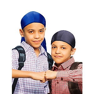 8 Pieces Satin Baby Durags Kids Satin Durag Caps Headwraps with Long Tail and Wide Straps for 360 Waves (Dark Color)