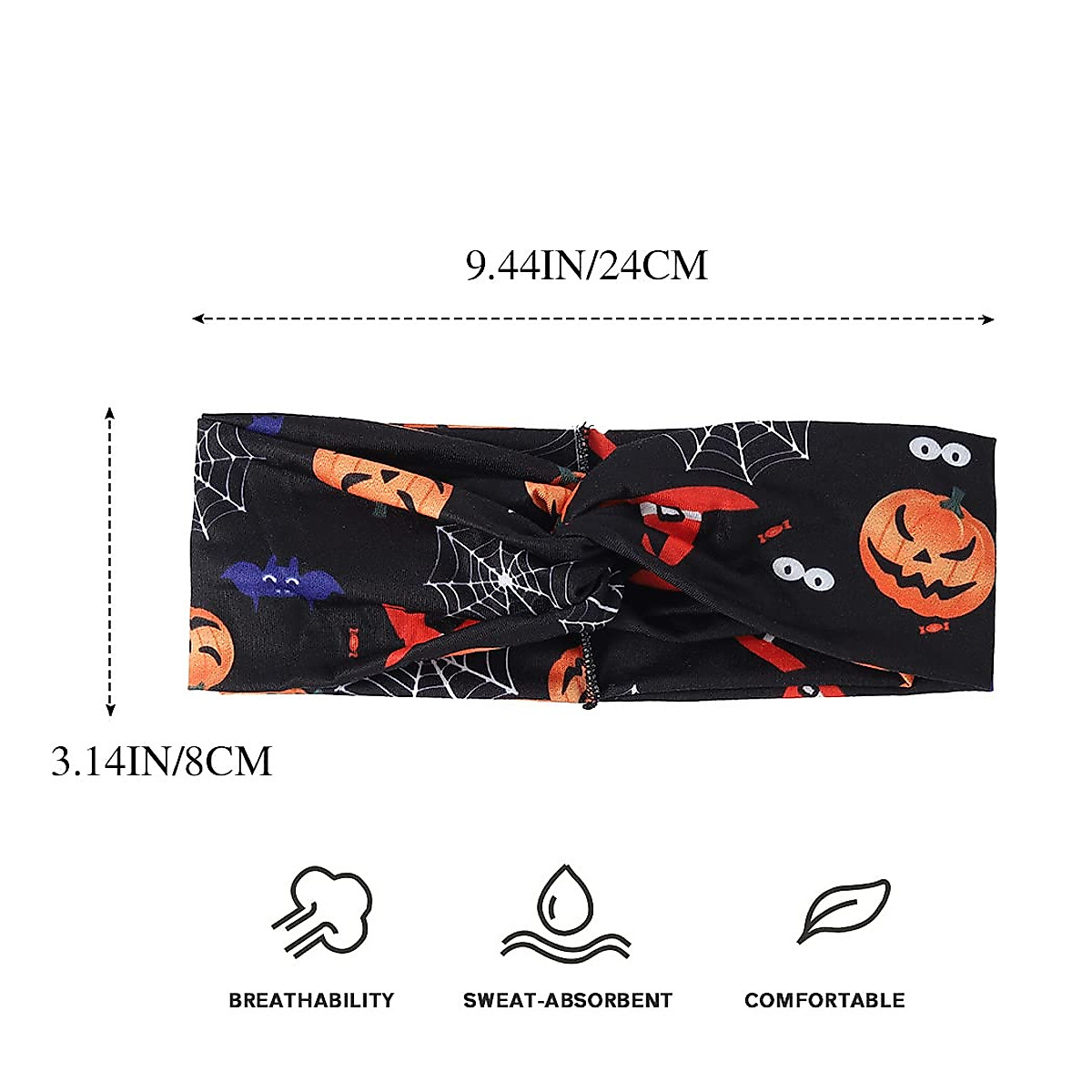 Catery Halloween Headbands Pumpkin Head Wraps Stretchy Witch Spider Web Hair Bands Cross Knotted Turban Headband Halloween Costume Party Hair Accessory for Women and Girls Pack of 4
