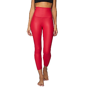 90 Degree By Reflex Womens High Waist High Shine Faux Leather Disco Ankle Leggings - Scorpio Red Elastic Free Super High Waist - Large