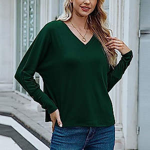Business Casual V-Neck Tops for Women Long Sleeve Button Down Shirts Solid Color Classic Basic Blouses Trendy 2023