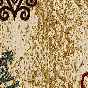 Antep Rugs Alfombras Modern Floral 5x7 Non-Skid (Non-Slip) Low Profile Pile Rubber Backing Indoor Area Rugs (Beige, 5' x 7')