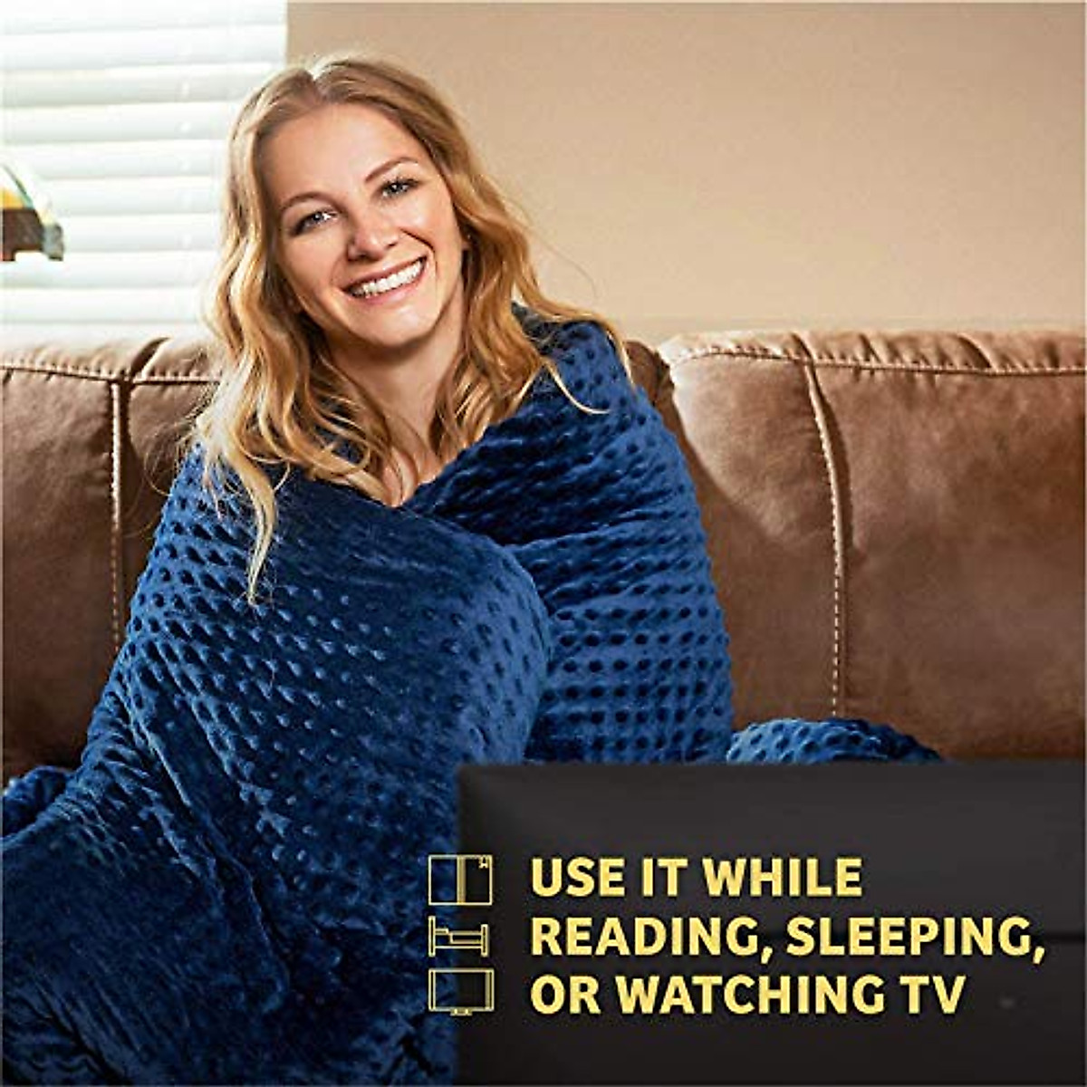 Becuddled Adult Weighted Blanket, Queen Size 60”x80” 20 lbs - Heavy Cooling Blanket for Better Sleep - Luxury Removable Duvet Cover Included - 100% Cotton with Premium Glass Beads, (Grey/Navy)