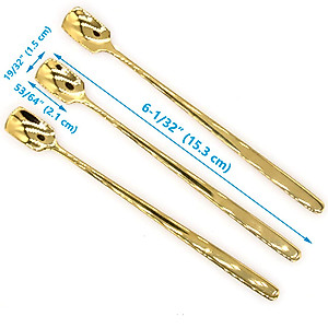 6 PCs Stainless Steel Mixing Spoon with Gold Finish - Stirrer Spoon with Shovel-Shaped Head for Coffee, Ice Tea, Soft Drink, Cocktail, Length 6-1/32-Inch (15.3 cm)