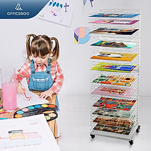 OFFICEROO Art Drying Rack for Classroom - 36 Removable Shelves - Efficient and Organized Drying Rack Art for Students' Masterpieces - Sturdy Paint Drying Rack with Lockable Wheels