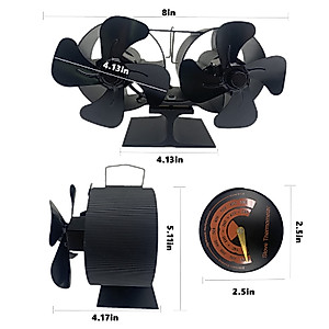 Double Motors Wood Stove ，8-Blade FanSilent Heat Warm Air Powered Fireplace Eco Stove Fan Small Size for Gas Pellet Wood Log Burning Stoves with Thermometer