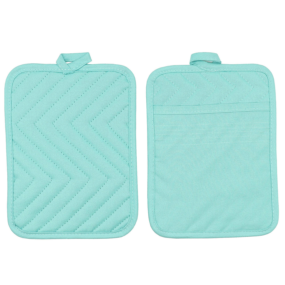 Cotton Pocket Pot Holder Kitchen Hot Pads Heat Resistant, Set of 4, Kitchen Basic Trivet for Cooking and Baking, 7”x 9” (Aqua)