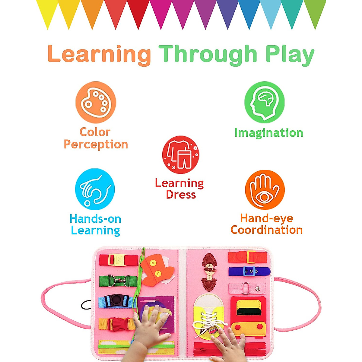 Hdiwousp Busy Board Montessori Toy for 1 2 3 4 Year Old Toddlers, Educational Activity Sensory Board Preschool Learning Fine Motor Skills Toys, Toddler Travel Toy