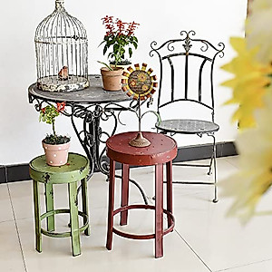 Morning View Nostalgic Metal Nesting Tables Set of 2 Round Planter Pot Stand Outdoor End Table Decorative Garden Stool Porch Patio Decor(Green and Red)