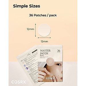 COSRX Master Patch Basic, Overnight Acne Patch Hydrocolloid, Blemish Spot Sticker for Face, Strong adhesion & Thicker Spot Cover, 1 Sizes (36 Count)