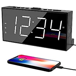 Alarm Clock for Bedroom, 2 Alarms Loud LED Big Display Clock with USB Charging Port, Adjustable Volume, Dimmable, Snooze, Plug in Simple Basic Digital Clock for Deep Sleepers Kids Elderly Home Office