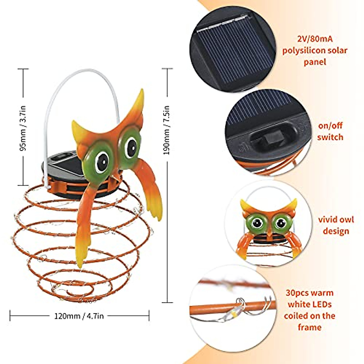 Tomshine Owl Solar Lights Outdoor, Pineapple Hanging Solar Lanterns, Metal Waterproof Solar Garden Lights Decorative for Pathway,Yard, Lawn 2 Pack