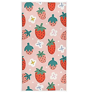 Wamika Pink Strawberry Hand Bath Towel Shower Towels Set Fruits Flowers Kitchen Hanging Gym Fingertip Bathroom Towel Highly Absorbent 2pcs