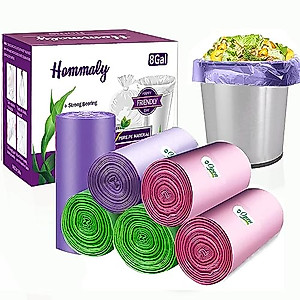 8 Gallon MULTI trash can liners 300 counts,Small trash bags garbage Bags, Strong 8 Gal garbage Bags, Fit 30 liters trash Bin, bathroom trash can liners for Home Pink Green Purple(Multi 300)