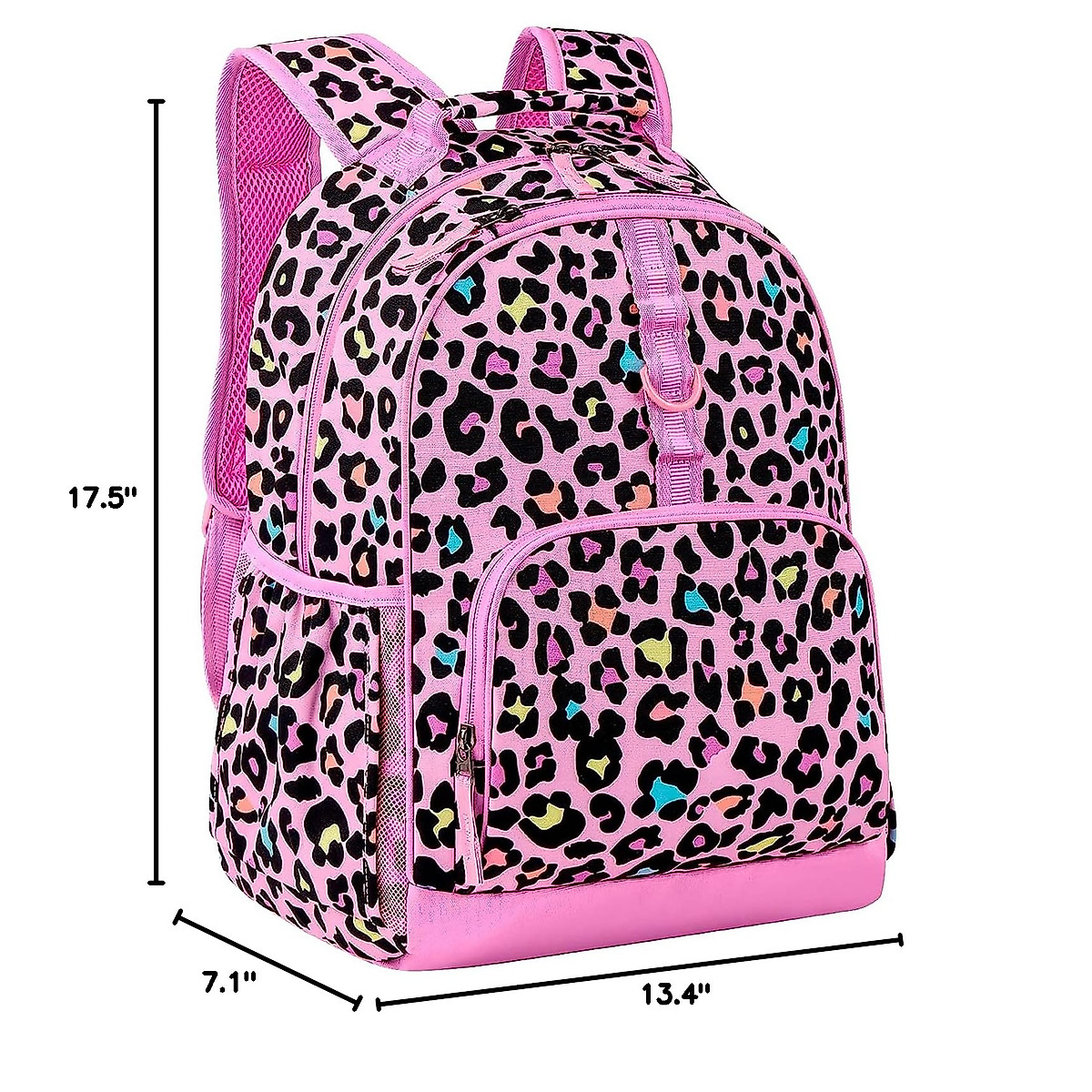 Choco Mocha Cheetah Backpack for Girls Backpack Elementary School Backpack for Kids Backpacks for Girls 17 inch Backpack for Girls 2nd 3rd Grade Leopard Bookbag School Bag 6-8 with Chest Strap Pink