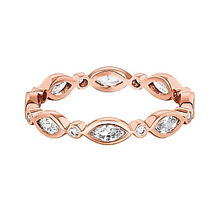 PAVOI 14K Rose Gold Plated Cubic Zirconia Stackable Ring | Marquise Eternity Band For Women | Plated Gold Stacking Ring | Size 6
