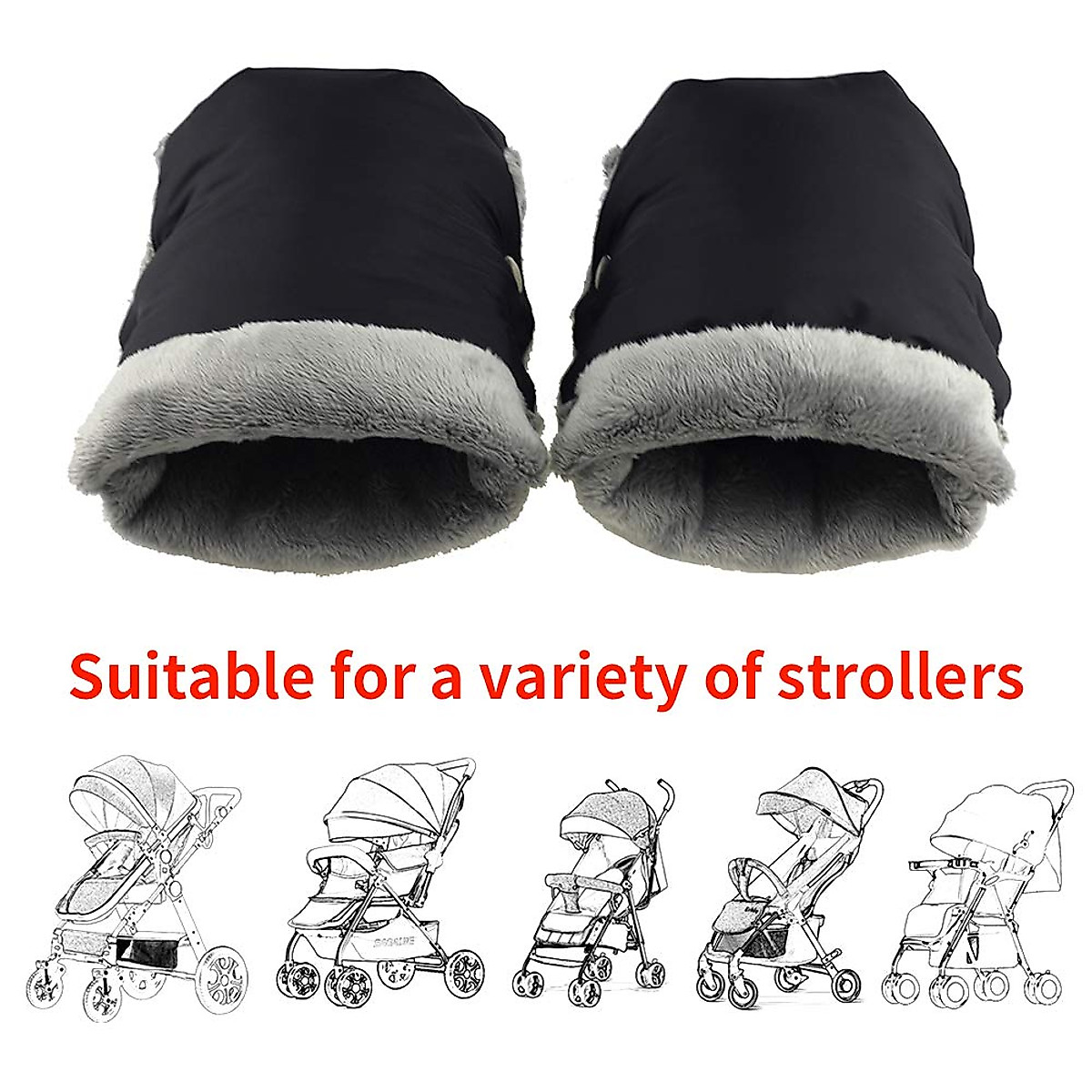 Stroller Fleece Hand Muff, Pram Pushchair Gloves Hand Gloves Waterproof Anti-Freeze Extra Thick Warm Winter Baby Stroller Gloves for More use with 1 Buggy Clip