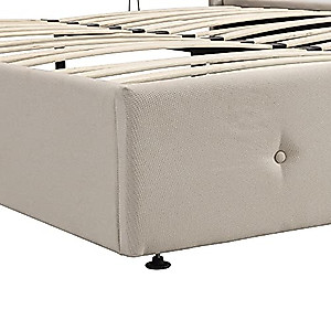 BIADNBZ Queen Size Platform Bed Frame Upholstered with Lifting Underneath Storage and Headboard, Wooden Slat Support, No Box Spring Needed, Beige