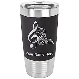 LaserGram 20oz Vacuum Insulated Tumbler Mug, Musical Notes, Personalized Engraving Included (Silicone Grip, Black)