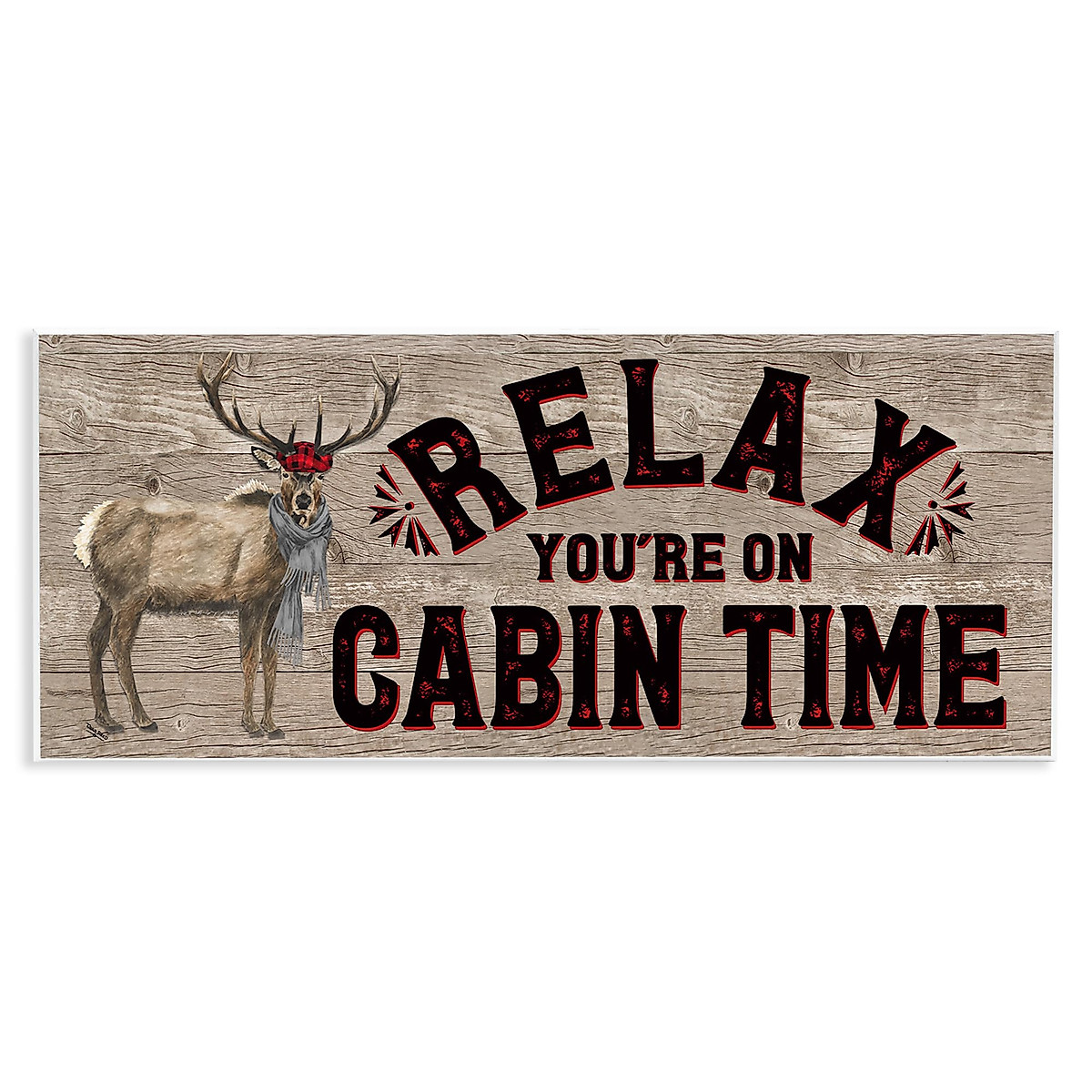 Stupell Industries Relax You're On Cabin Time Moose Typography Sign Wall Plaque, 7 x 17, Multi-Color