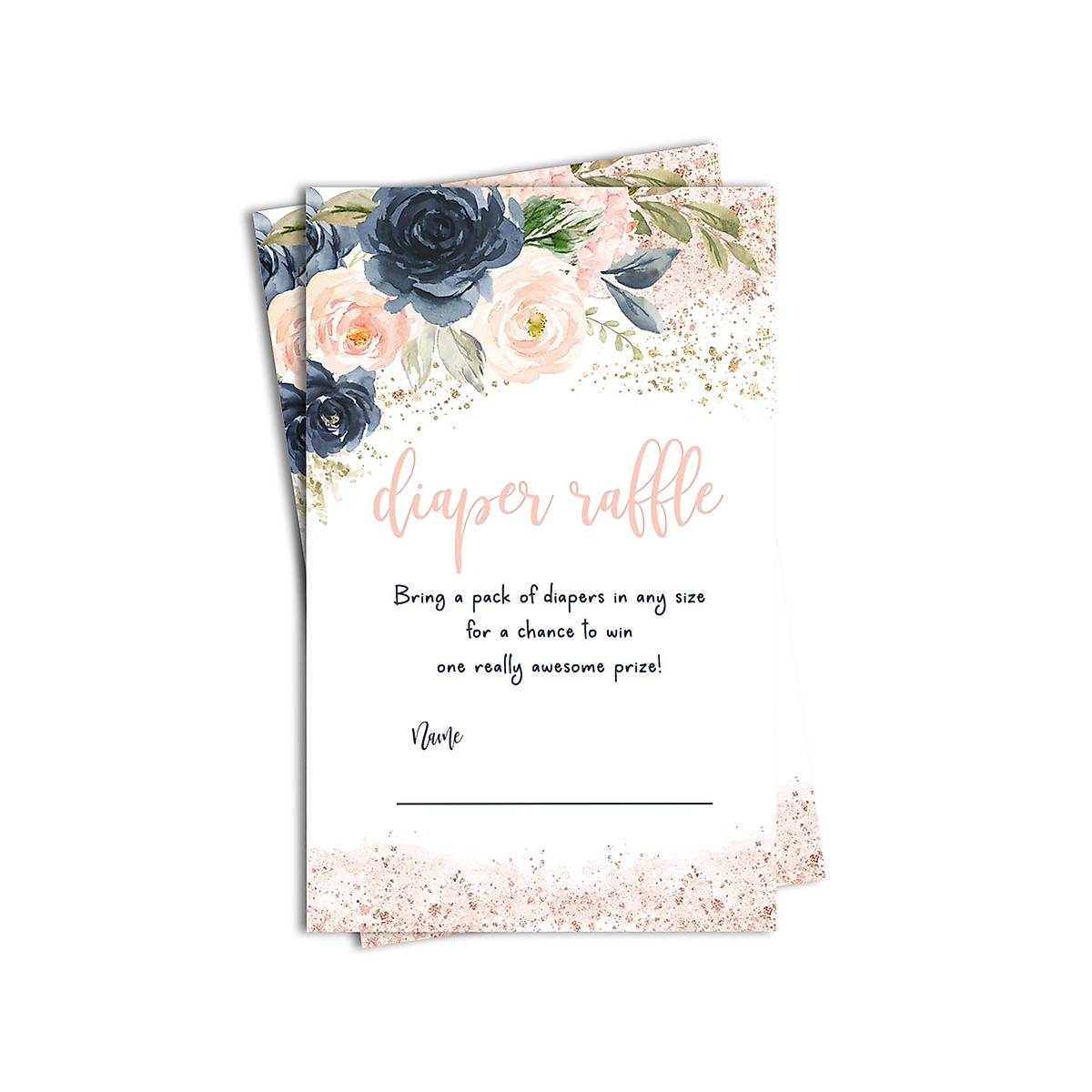 Paper Clever Party Blushing Diaper Raffle Tickets Pack of 50 - Girls Baby Shower Games – Floral Invitation Insert Cards Pink - Guests Fill-In to Win Prize Drawings - 2x4 Size Set