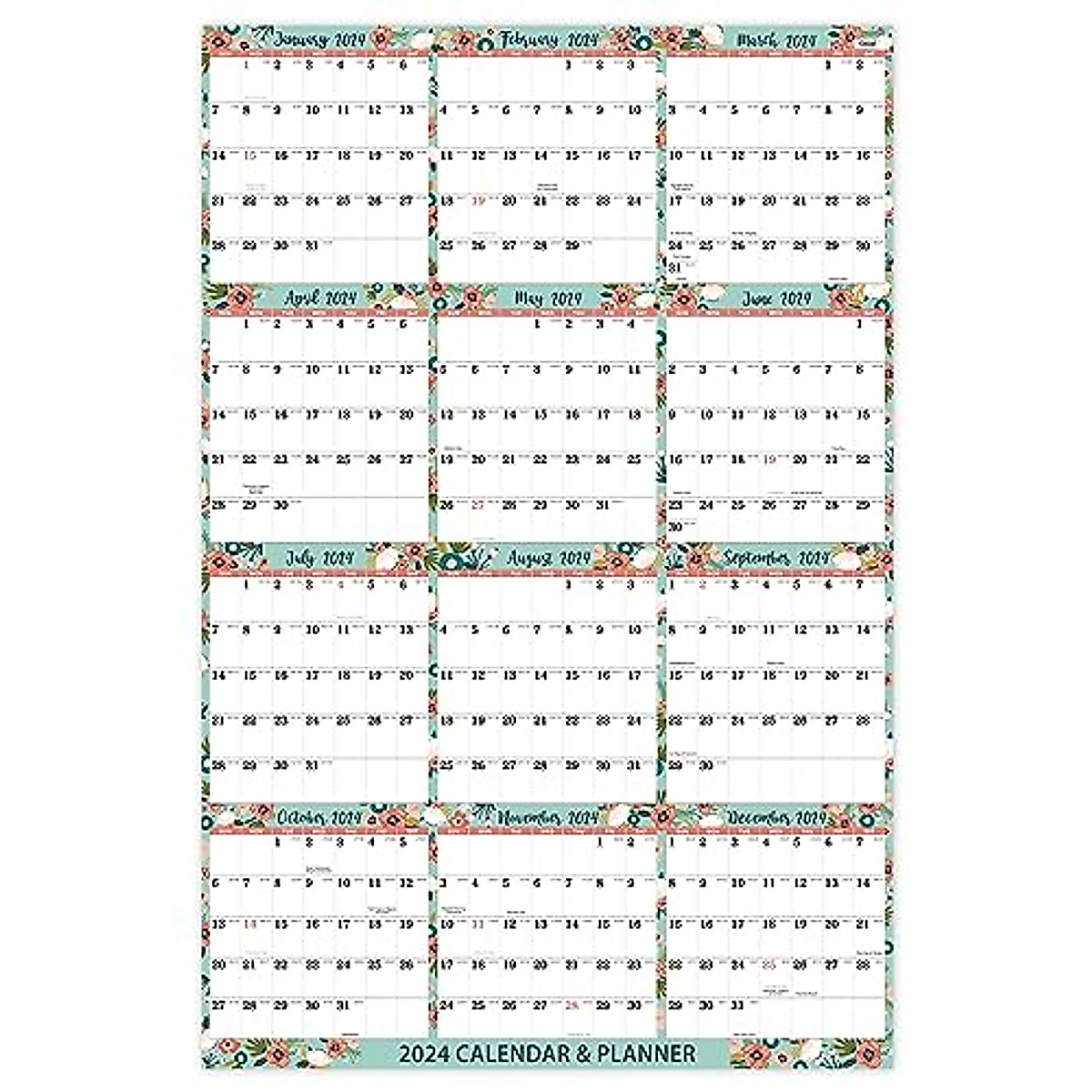 2024 Wall Calendar - Yearly Wall Calendar 2024, January 2024 - December 2024, 22.4" x 34.6", Year Calendar 2024 with Julian Date, Paper Folded Wall Calendar, Large Wall Calendar with 12 Months One Page, Vertical