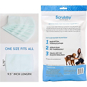 Scrubby Pet No Rinse Pet Wipes, Rinse Free Shampoo Mittens for Dogs and Cats, Bath Wipes for Bathing and Washing Pets, Hypoallergenic No Rinse Wash Mitt for Grooming, Lather Wipe Dry - 5 Pack
