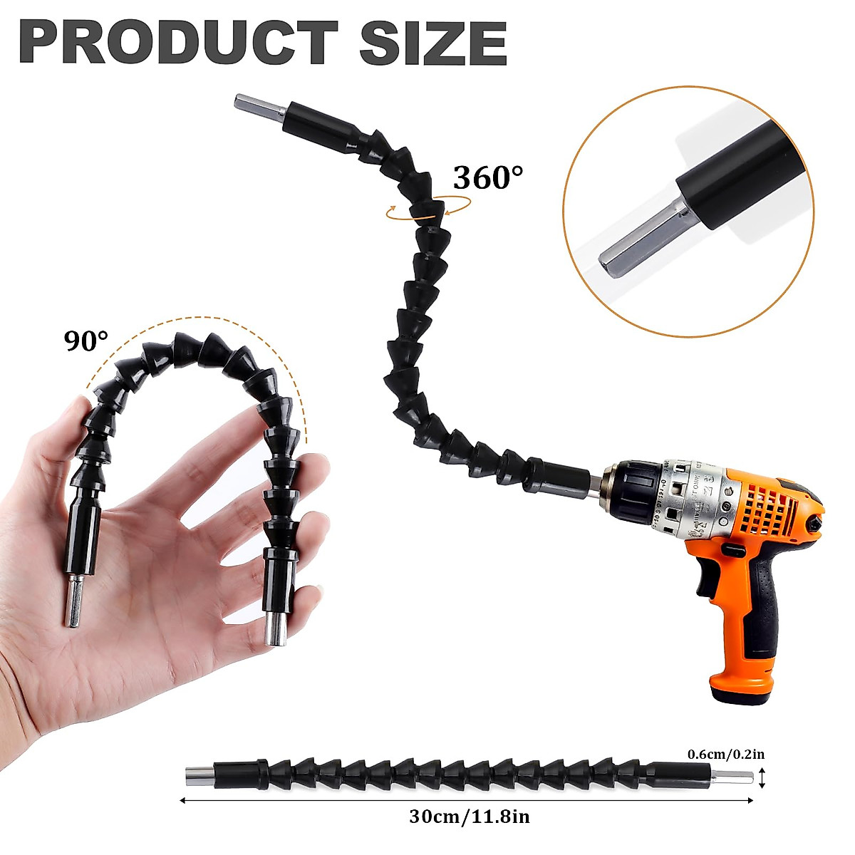 17 Pcs Flexible Drill Bit Extension, Include 2 Pcs Hex Shank 105° Right Angle Drill Attachment 3Pcs Drill Bit Holder 10 Short Screwdriver Bits 90° Angled Bits and Bendable Drill Bit Extension