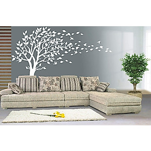 White Tree Wall Decals Leaves Blowing in The Wind Tree Wall Sticker Vinyl Art Kids Rooms Teen Girls Boys Wallpaper Murals Sticker Wall Stickers Nursery Decor Nursery Decals