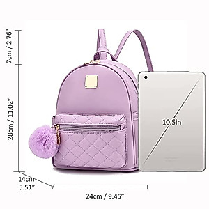 BESYIGA Quilted Mini Leather Backpack Purse for Women Ladies Cute Small Size Little Back Pack Bag Purple