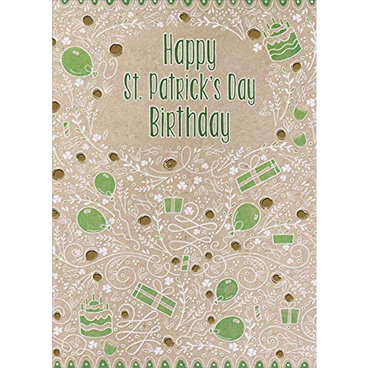 Designer Greetings Green Balloons, Presents and White Vines St. Patrick's Day Birthday Card