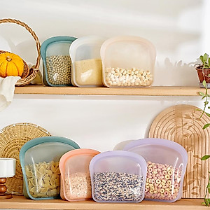 OTB Set of 2 Stand Up & Reusable Silicone Storage Bag, Silicone Food Storage Container, Leak-free, Microwave and Dishwasher Safe, BPA FREE Freezer Bags, Reusable Sandwich Bags Clear